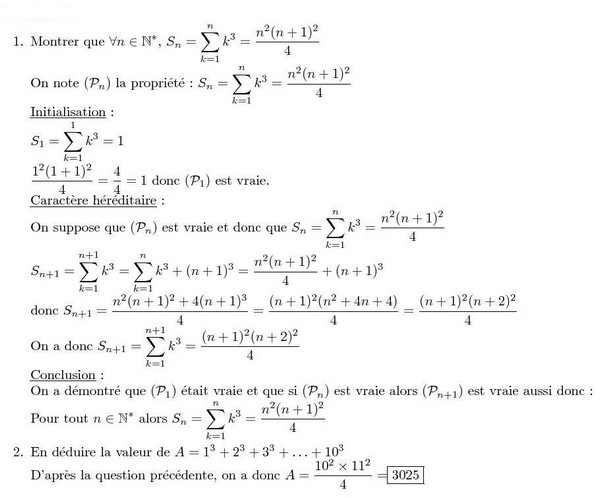 Raisonnement par récurrence : corrigé des exercices en terminale.