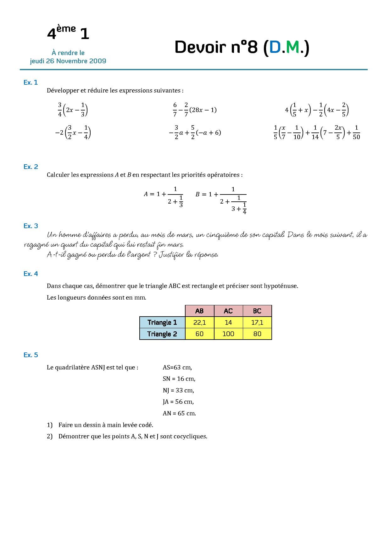 Dm De Maths 4eme Proportionnalit PDF Cours Exercices Examens