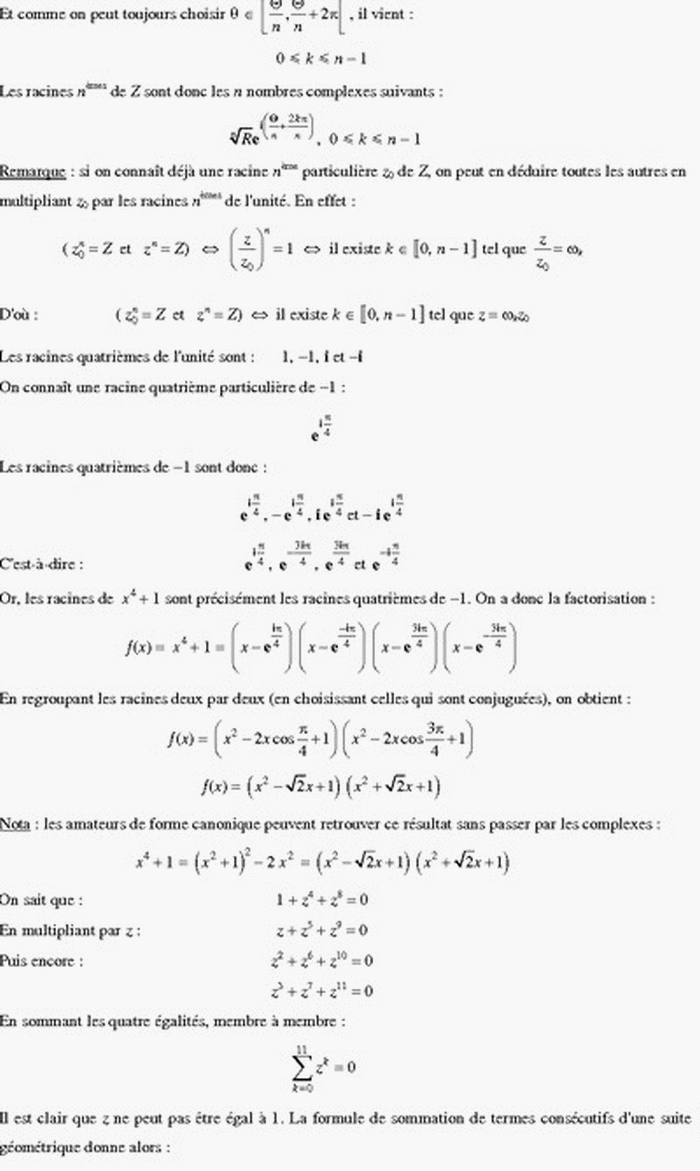 Nombres complexes : corrigés des exercices en terminale en PDF.