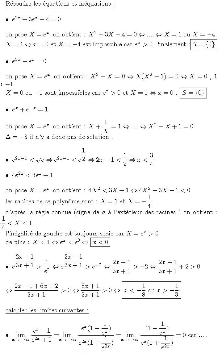 Fonction exponentielle : corrigé des exercices en terminale en PDF.