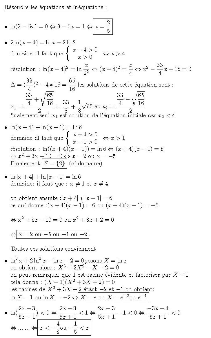 Logarithme népérien : corrigé des exercices en terminale en PDF.